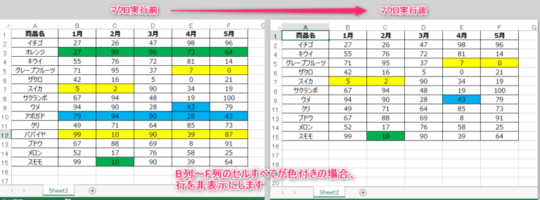 【エクセルマクロ】色付き行を非表示にする：使用例3選 | kirinote.com